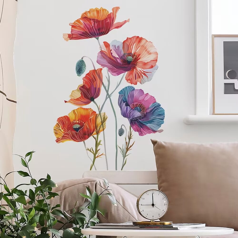 3D Colorful Flower Wall Decals Peel and Stick Removable Flower poster ...