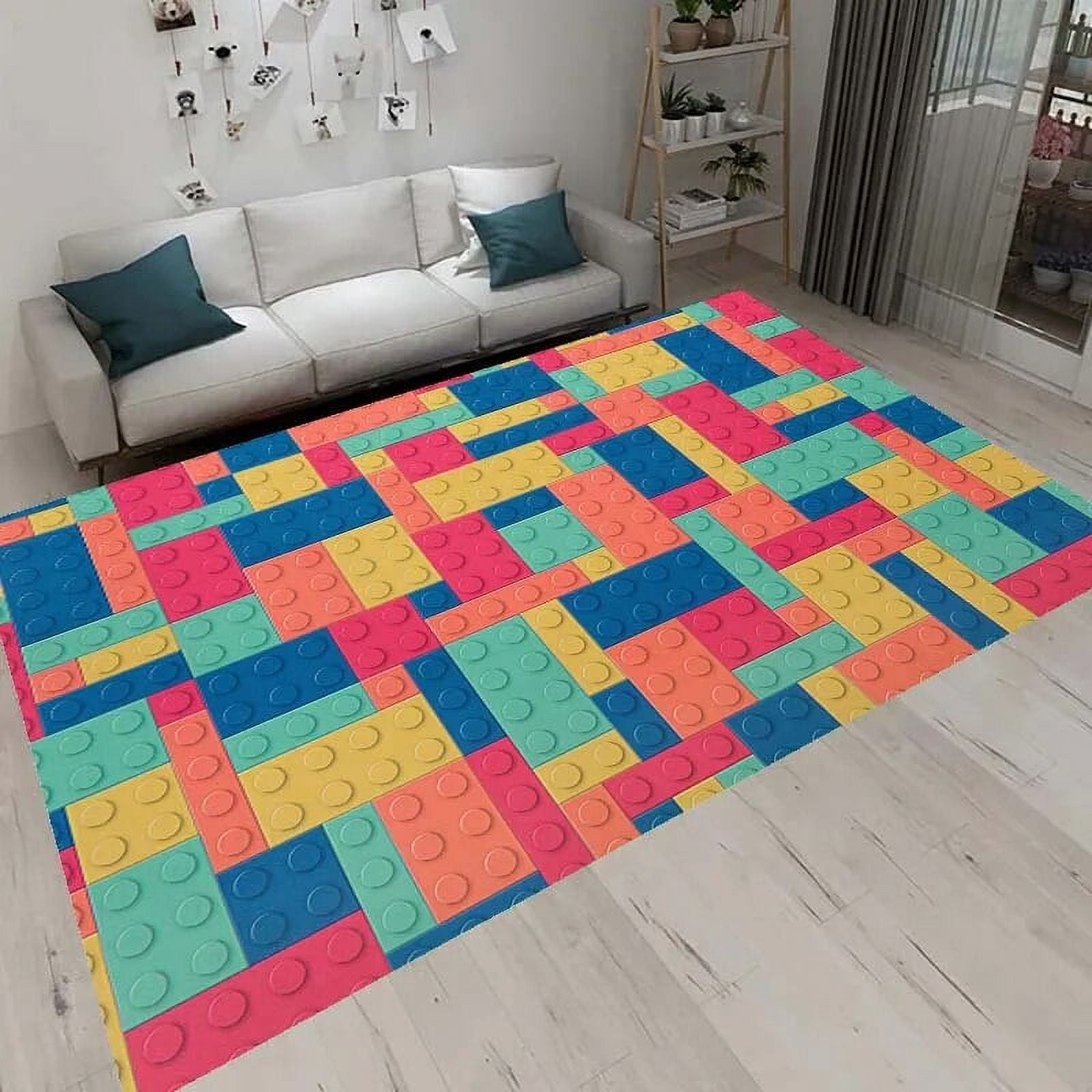 3D Colorful Geometric Block Area Rugs for Living Room Bedroom Building ...