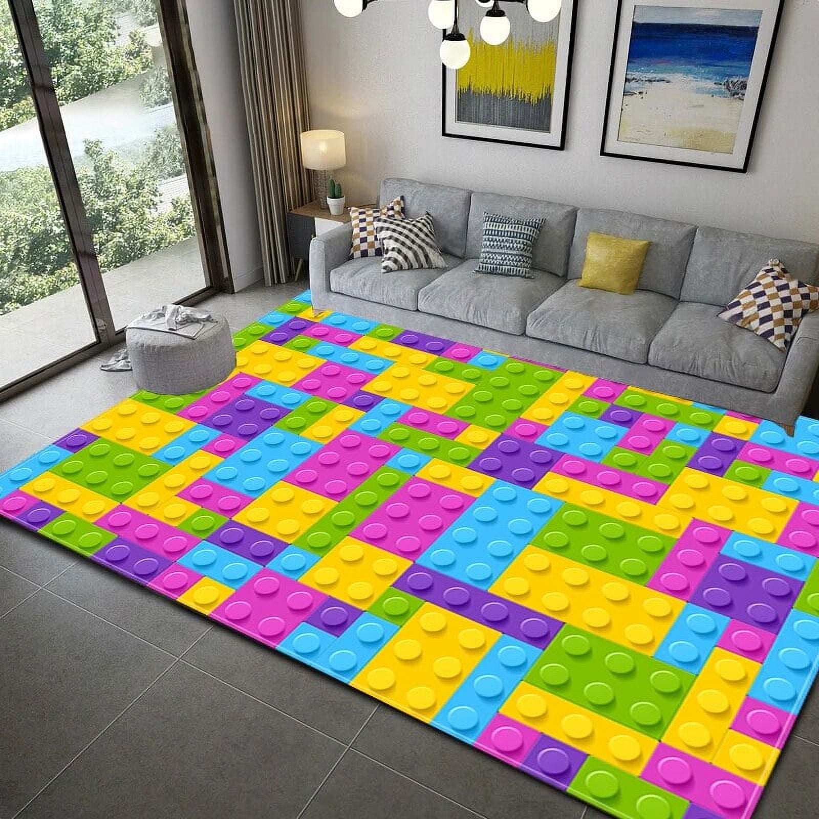 3D Colorful Geometric Block Area Rugs for Living Room Bedroom Building ...