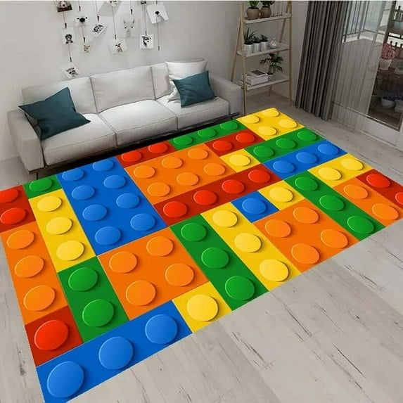 3D Colorful Geometric Block Area Rugs for Living Room Bedroom Building ...