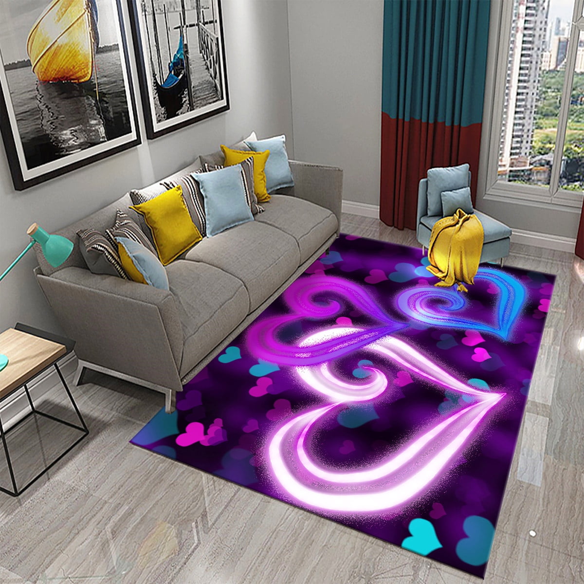 3D Colorful Heart Carpet Romantic Warm Rugs Welcome Door Mats Home ...