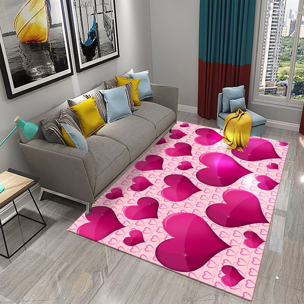 3D Colorful Heart Carpet Romantic Warm Rugs Welcome Door Mats Home ...