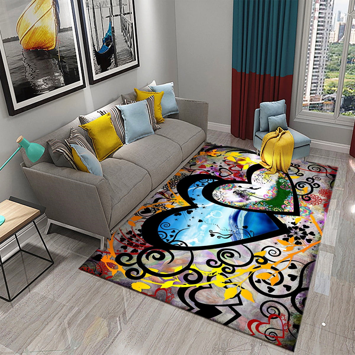 3D Colorful Heart Carpet Romantic Warm Rugs Welcome Door Mats Home ...
