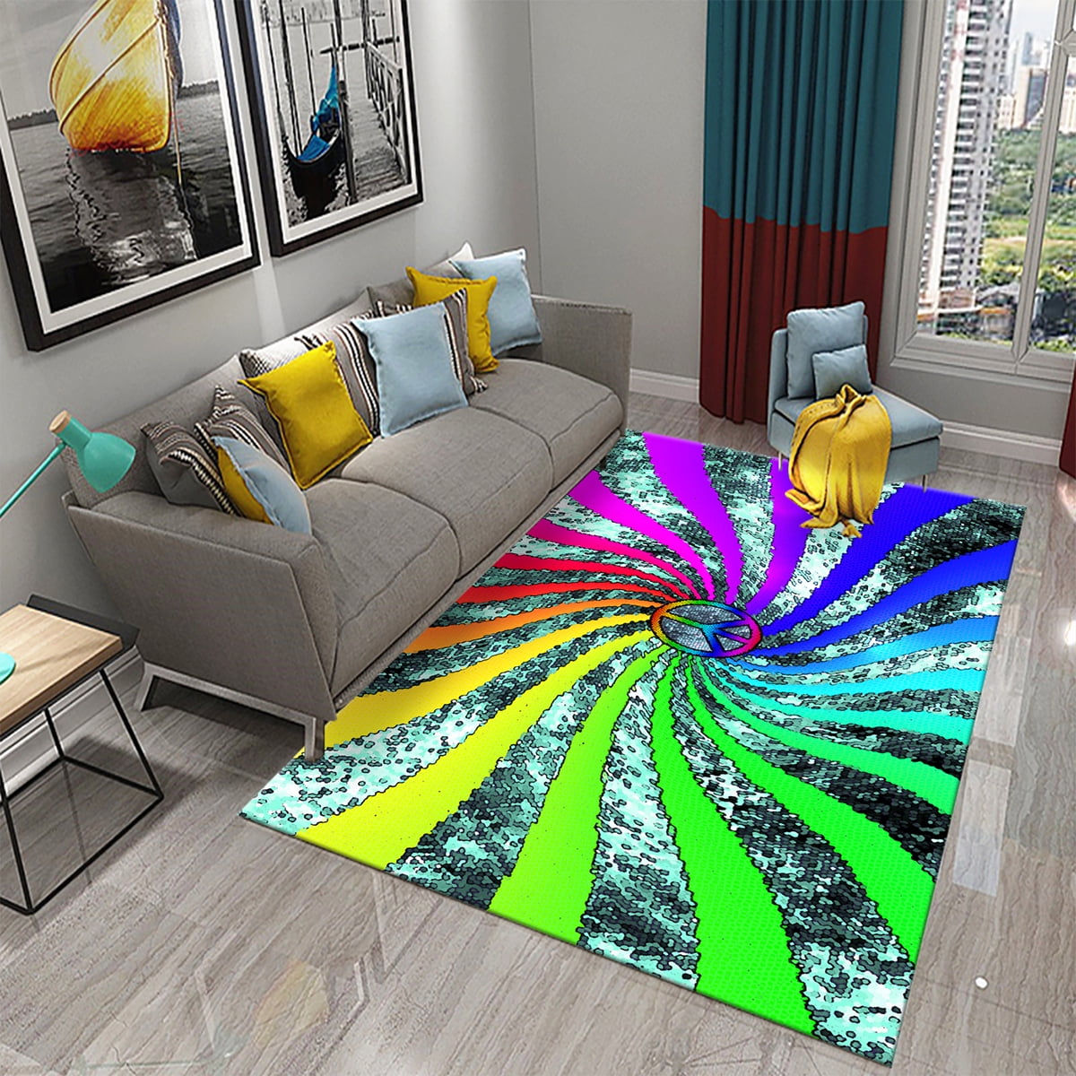 3D Colorful Peace Carpet for Bathroom Kitchen Door Entrance Mats Non-Slip Rugs Living Room ...