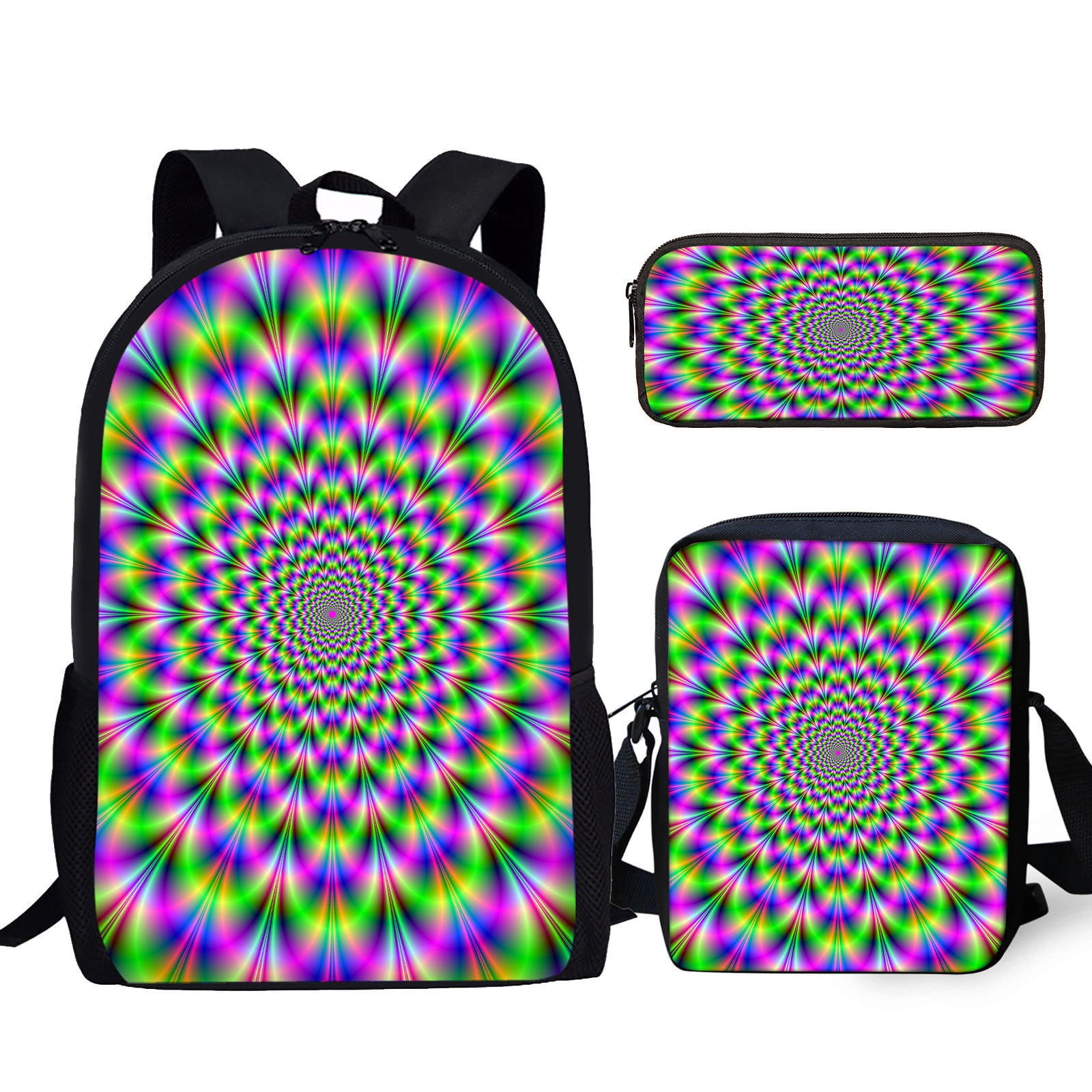 3D Colorful Psychedelic Printed 3Pcs/Set Student Campus Bookbag with ...
