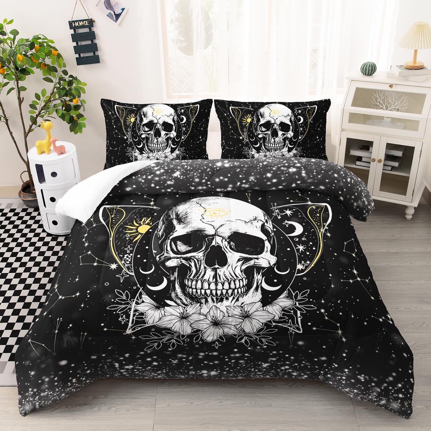3D Colorful Skull Comforter Set Size Gothic Skeleton Bs with Rose ...