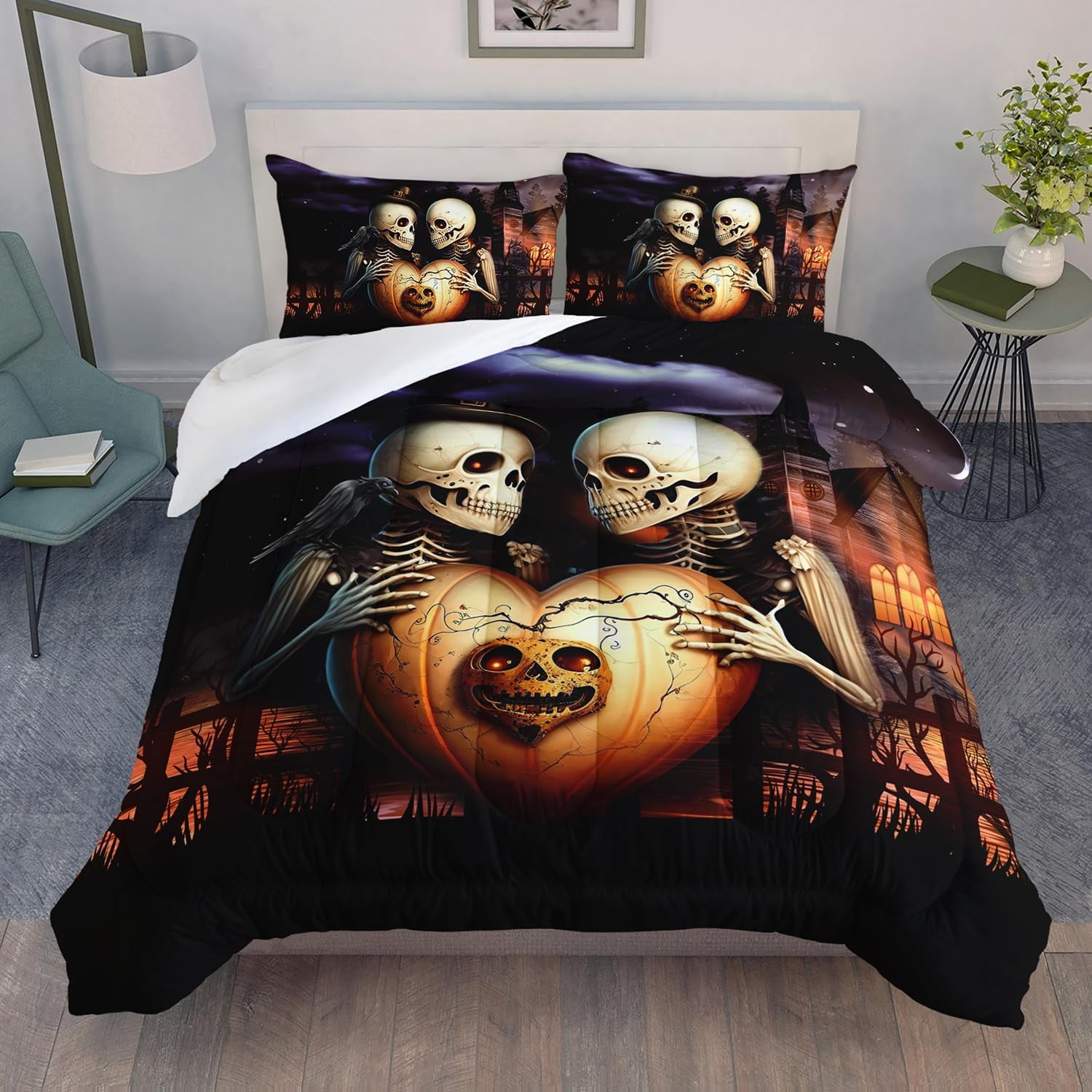 3D Colorful Skull Comforter Set Size Gothic Skeleton Bs with Rose ...