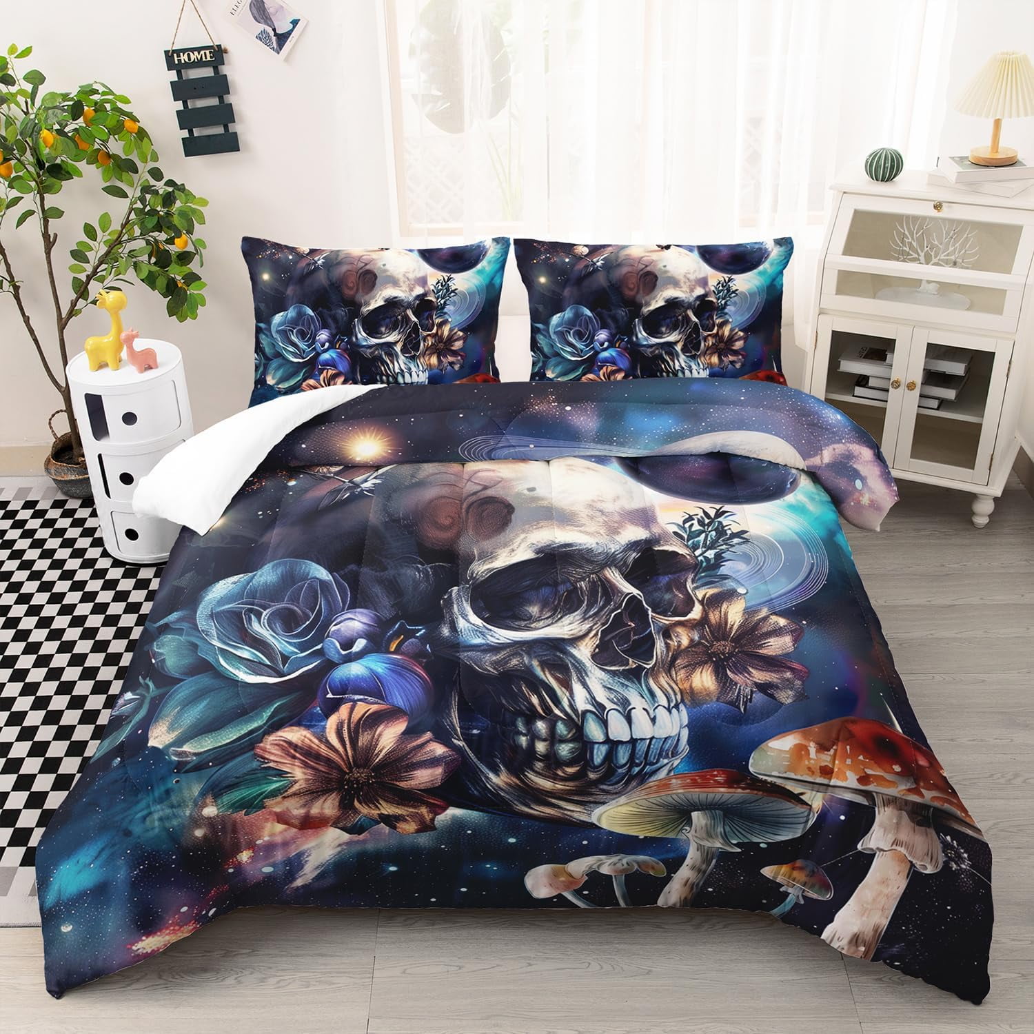 3D Colorful Skull Comforter Set Size Gothic Skeleton Bs with Rose ...