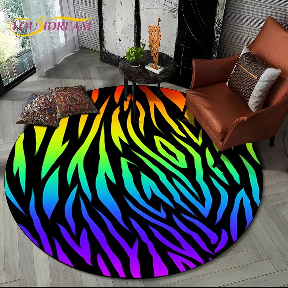 3D Colorful Zebra Stripe Print Pattern Round Carpet Rug for Living Room ...
