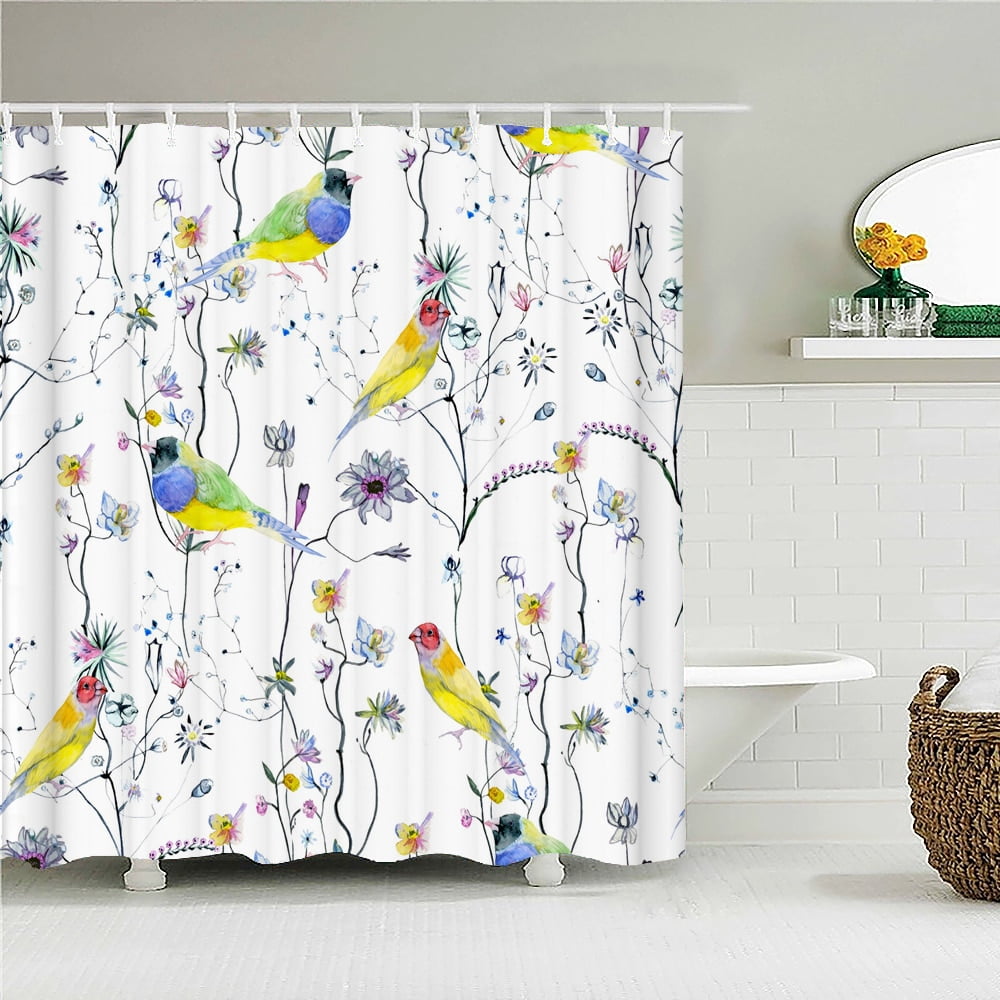 3d Colorful Flowers Leaves Birds Printing Bathroom Waterproof Shower