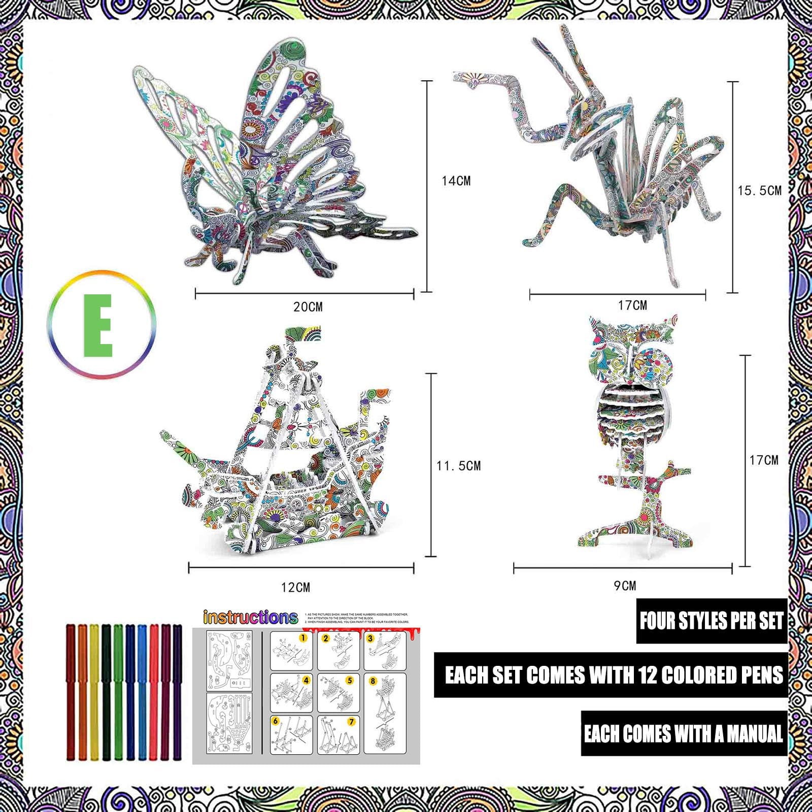 3D Coloring Puzzle Set,DIY Paint Puzzle Toys,Fun Educational Painting ...