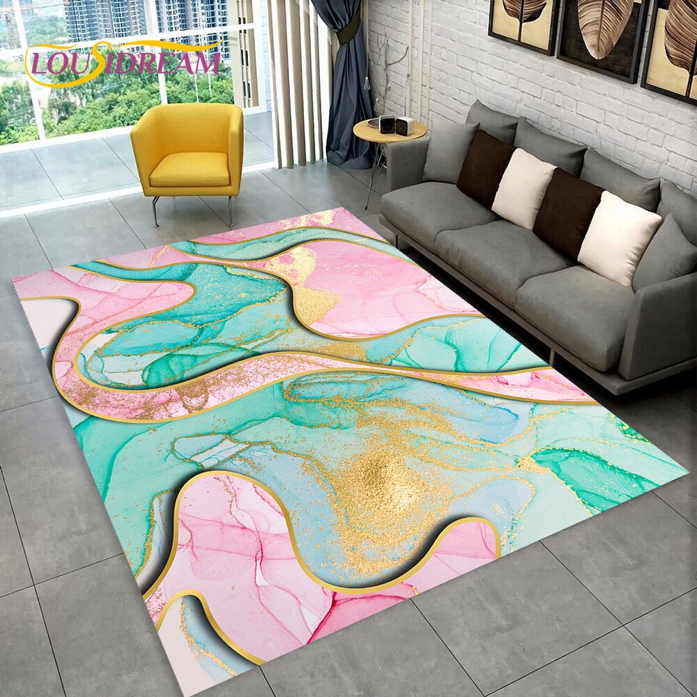 3D Colour Gold Nordic Marble Splendid Area Rug Carpet for Home Living ...