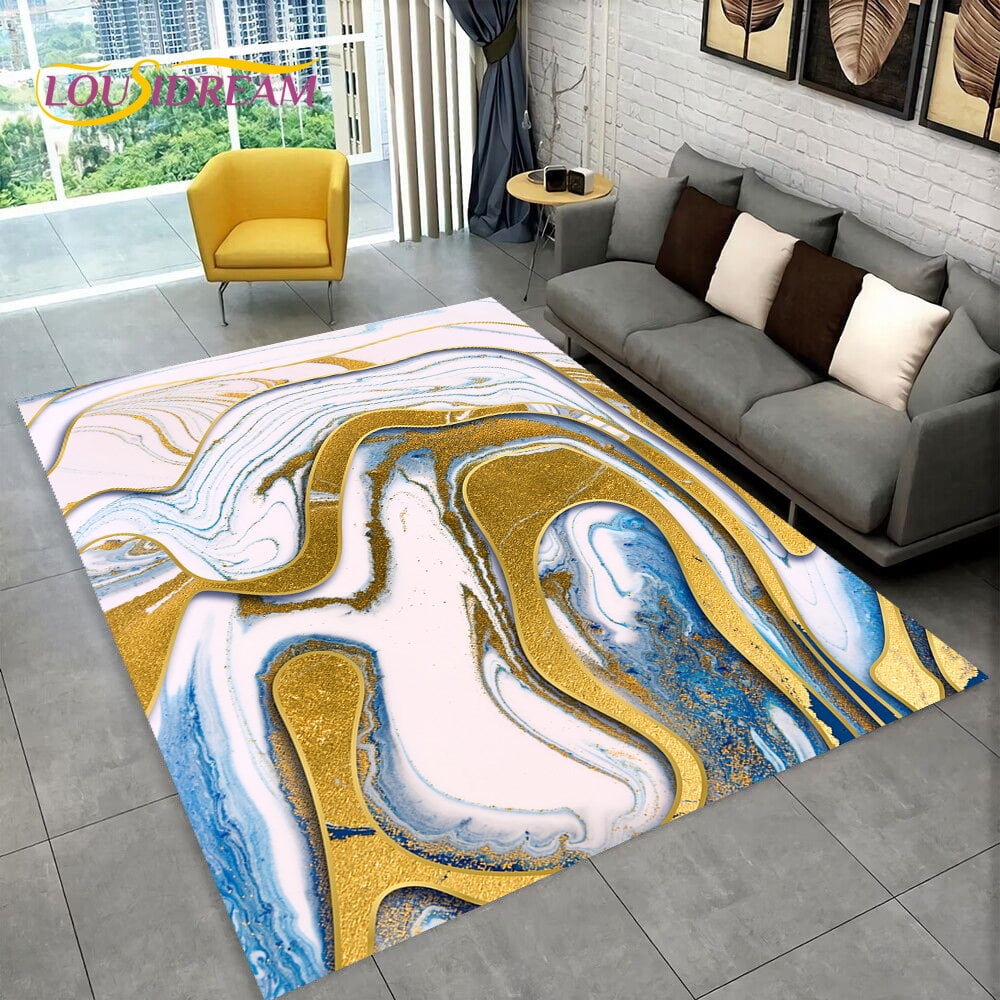 3D Colour Gold Nordic Marble Splendid Area Rug Carpet for Home Living ...