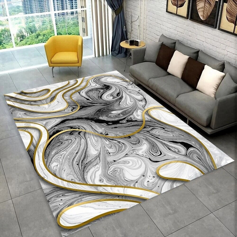 3D Colour Gold Nordic Marble Splendid Carpet Area Rug for Home Living ...