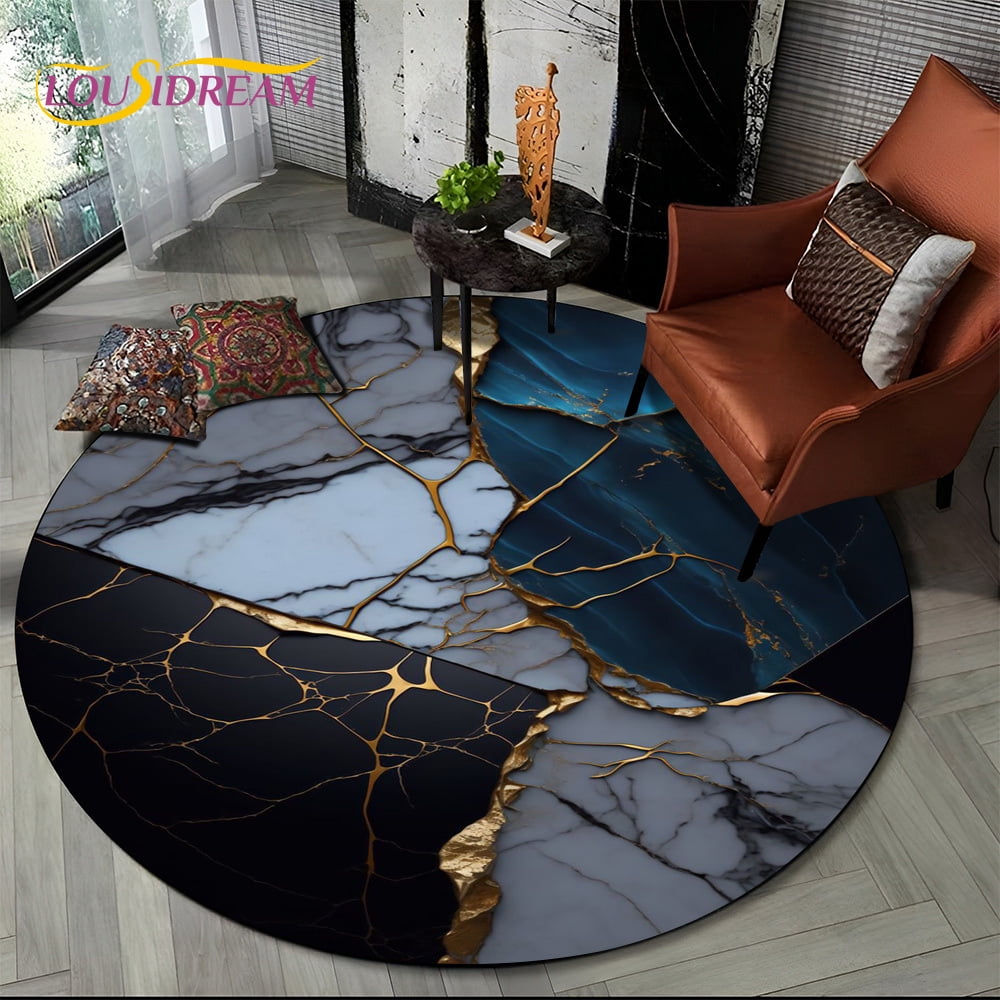 3D Colour Luxurious Marble Green Blue Gold Round Carpet Rug for Living ...