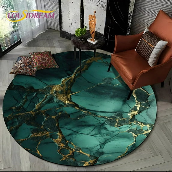 3D Colour Luxurious Marble Green Blue Gold Round Carpet Rug for Living ...