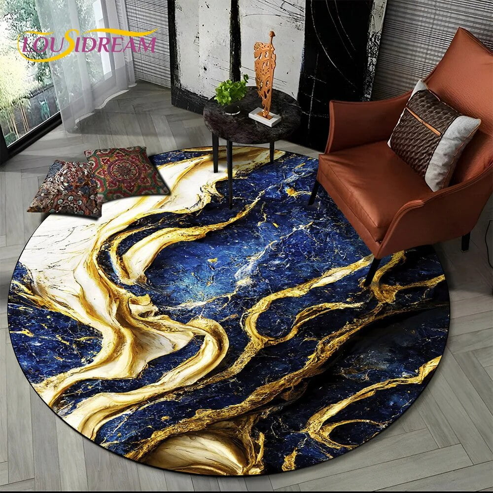 3D Colour Luxurious Marble Green Blue Gold Round Carpet Rug for Living ...