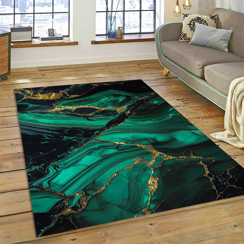 3D Colour Marble World Map Blue Green Gold Carpet Rug for Home Living ...