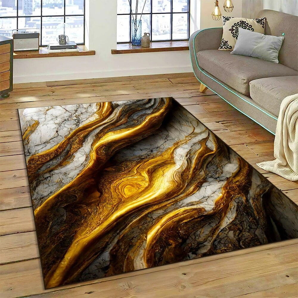 3D Colour Marble World Map Blue Green Gold Carpet Rug for Home Living ...