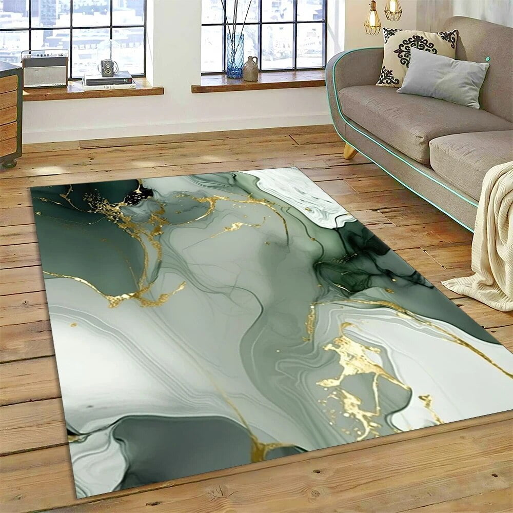 3D Colour Marble World Map Blue Green Gold Carpet Rug for Home Living ...
