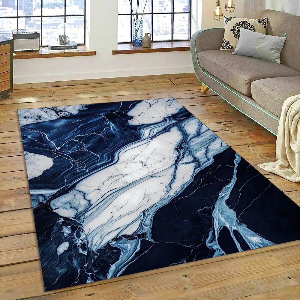 3D Colour Marble World Map Blue Green Gold Carpet Rug for Home Living ...