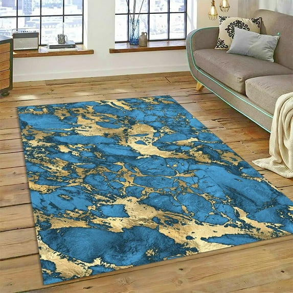 3D Colour Marble World Map Blue Green Gold Carpet Rug for Home Living ...