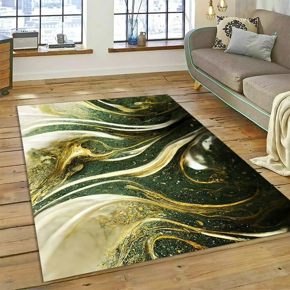 3D Colour Marble World Map Blue Green Gold Carpet Rug for Home Living ...