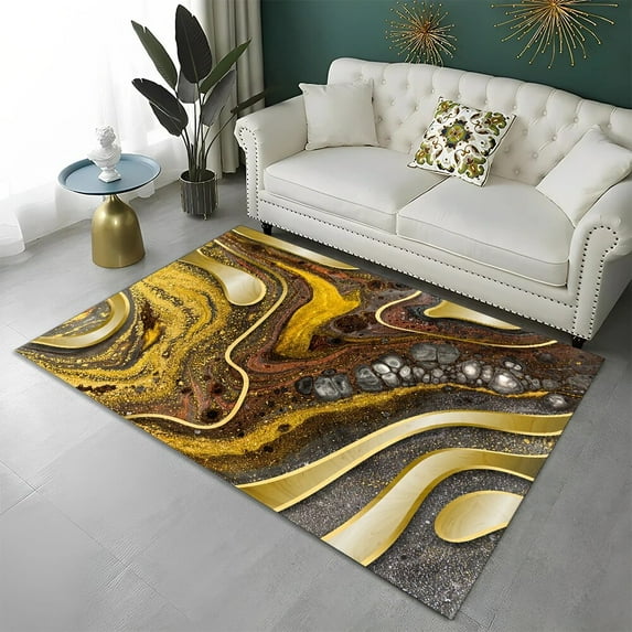 3D Colour Splendid Gold Nordic Marble Carpet Rug for Home Living Room ...