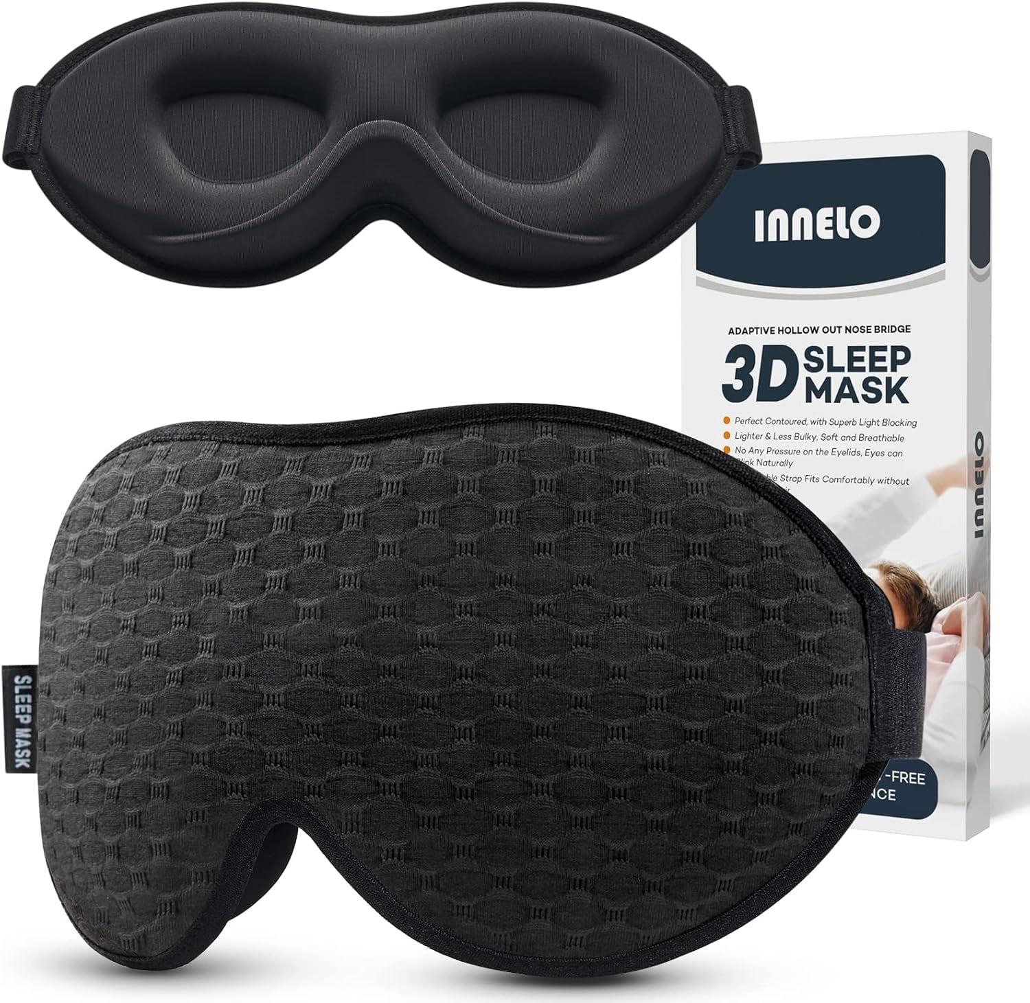 3D Contoured Sleep Mask for Side Sleepers, 100% Light Blocking Sleeping ...