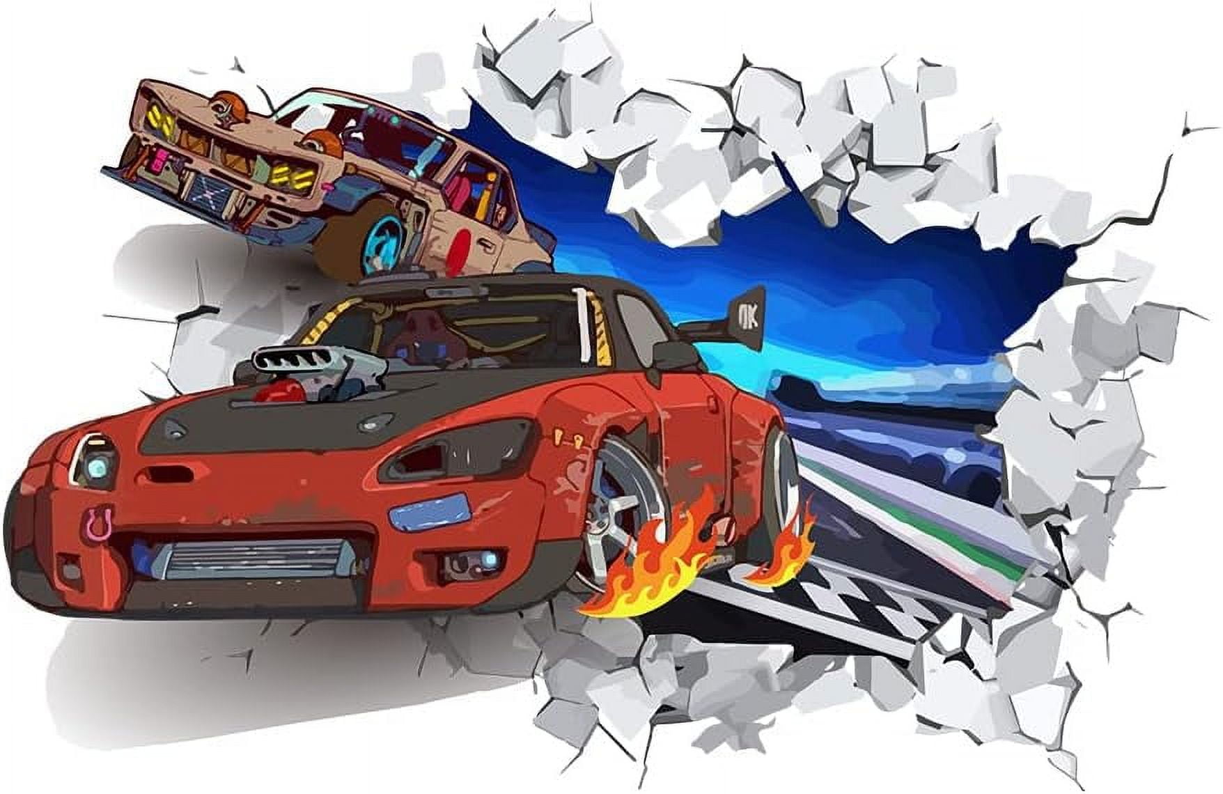 3D Cool Racing Car Wall Decal 3D Colorful Track Racing Vinyl Wall ...