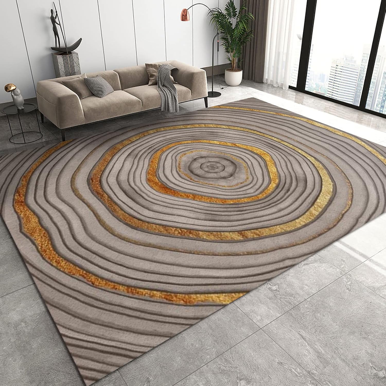 3D Corrugated Lines Relief Area Rugs, Abstract Tree Cross Section Wood ...
