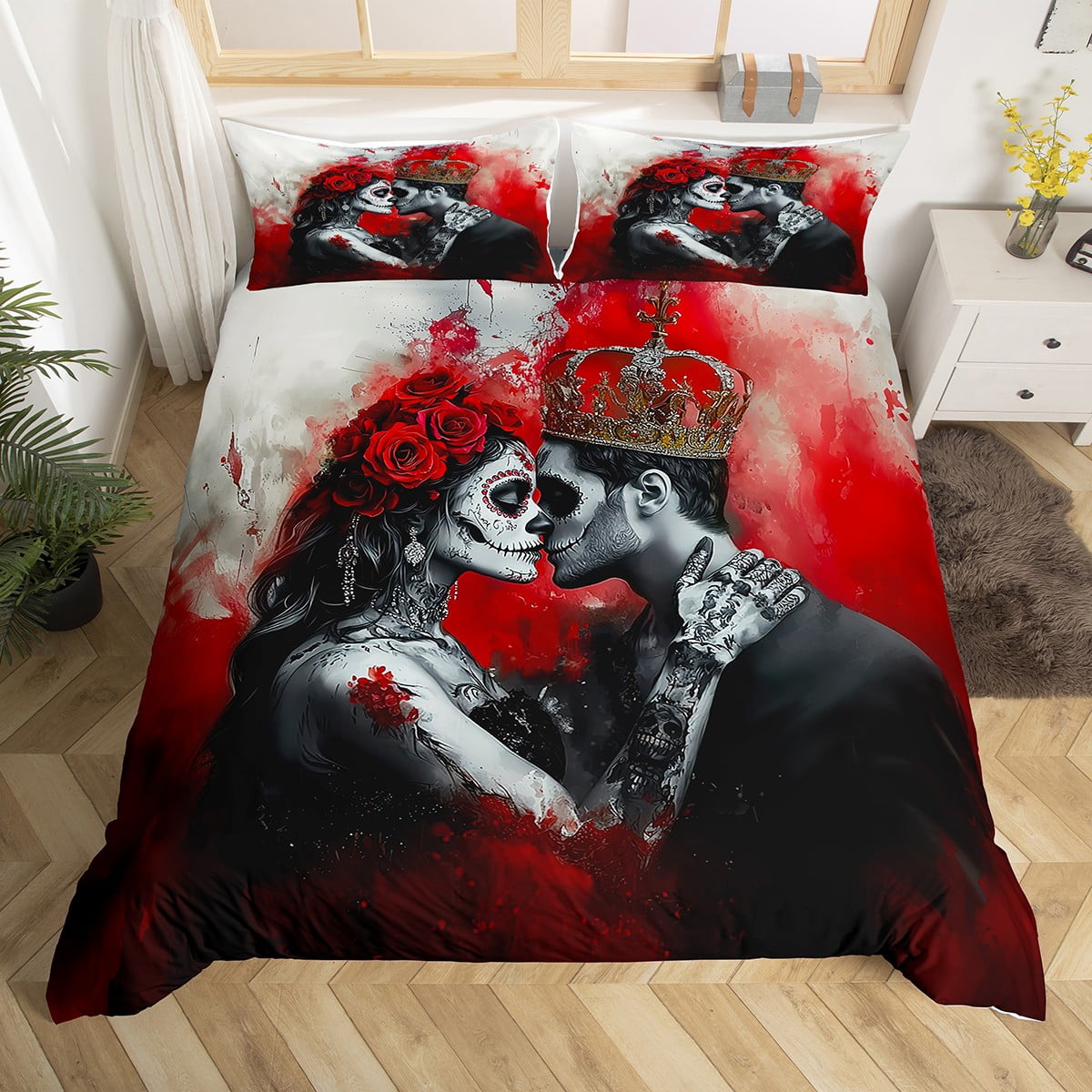 3D Couple Skull Comforter Cover Twin Size,Romantic Gothic Lover Duvet ...