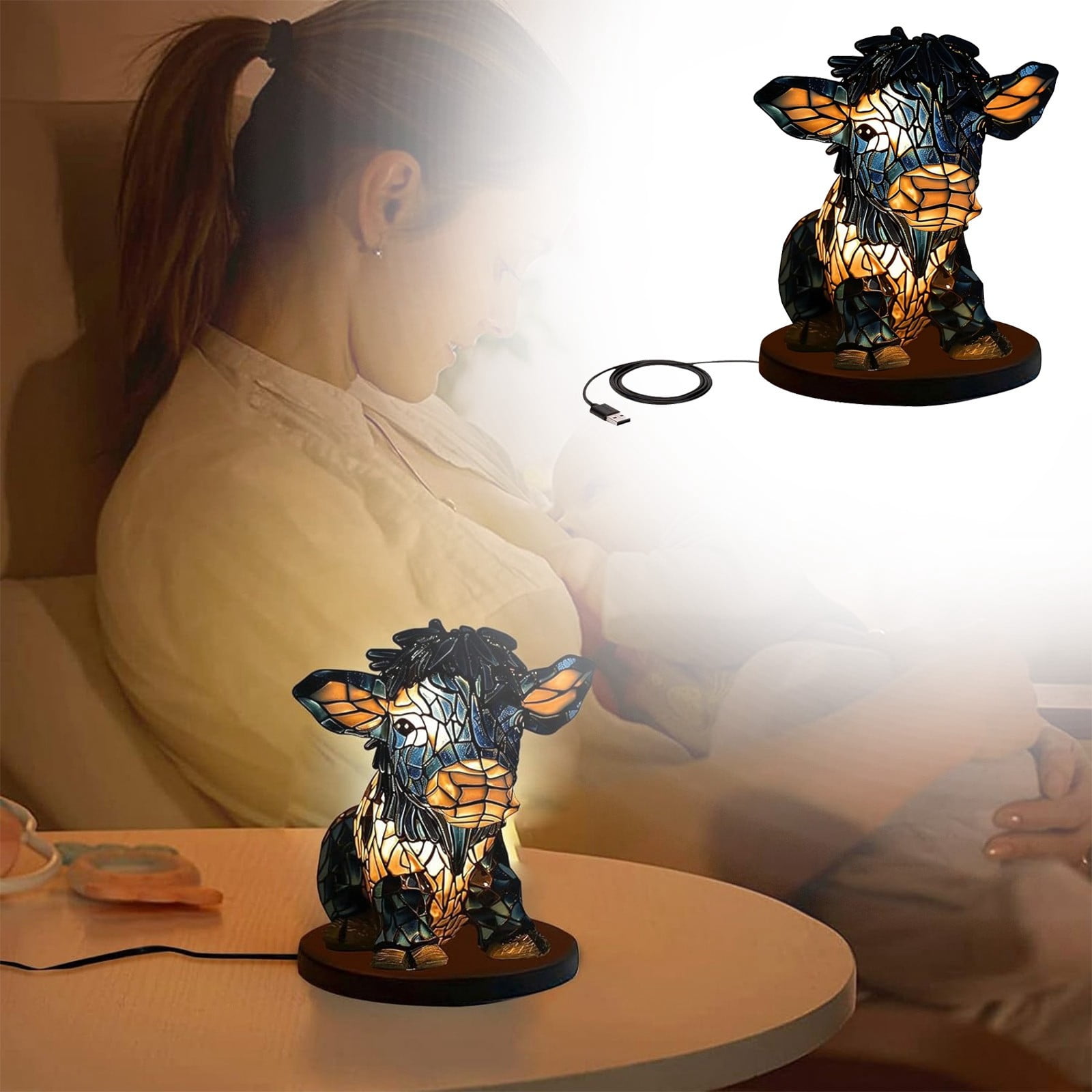 3D Cow Lamp Animal Table Lamp, Cute Highland Cow Night Lamp Bedside ...