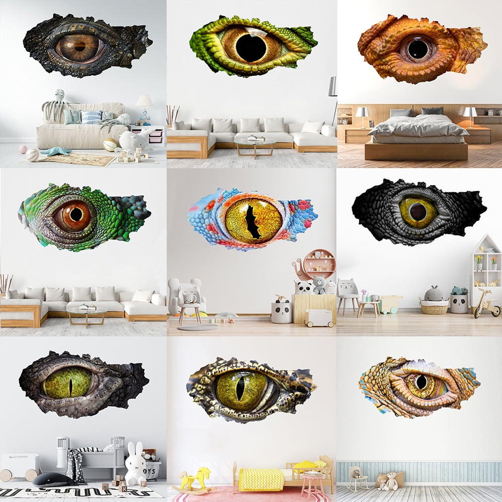 3D Cracked Large Dinosaur Eyes Wall Sticker, Crack Hole Lizard Eyes ...