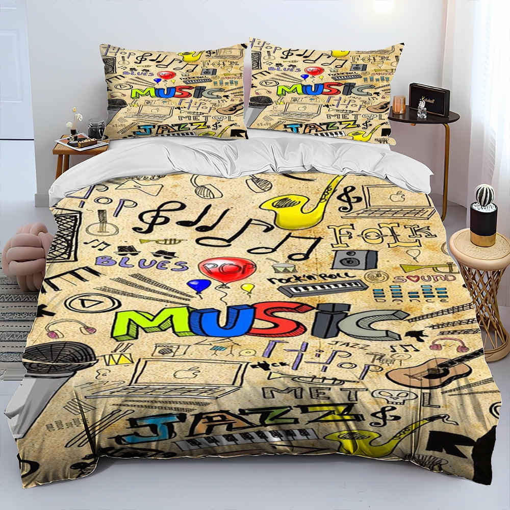 3D Creative Music Notes Art Cartoon Comforter Bedding Set Duvet Cover ...