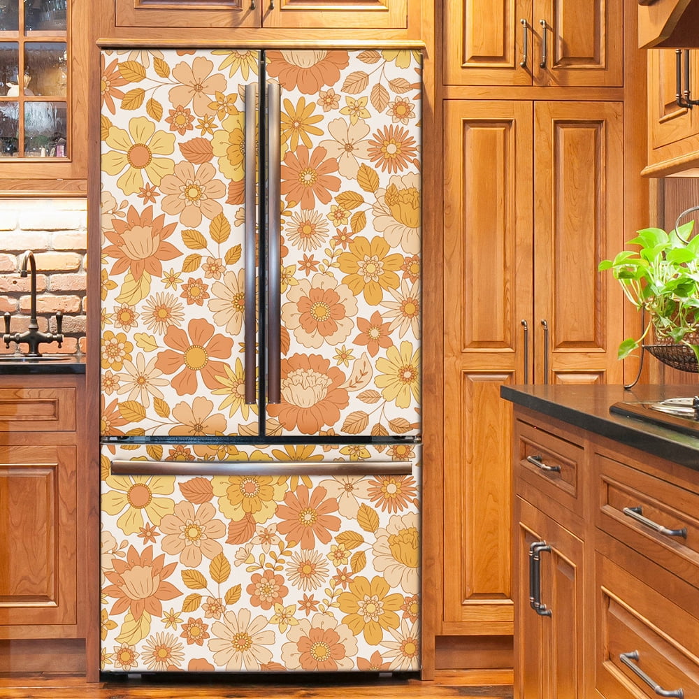 3D Creative Refrigerator Door Sticker Retro Art Refrigerator Wallpaper ...