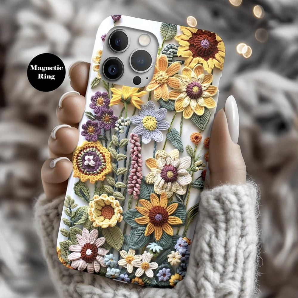 3D Crocheted Flower Yarn Inspired Floral Phone Case 17 16 15 14 13 12 ...