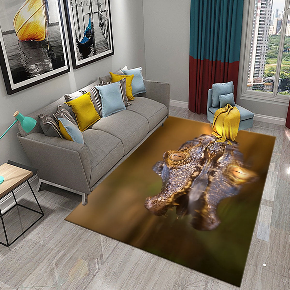 3D Crocodile Carpet Ferocious Wild Animal Rug for Living Room Bedroom r ...
