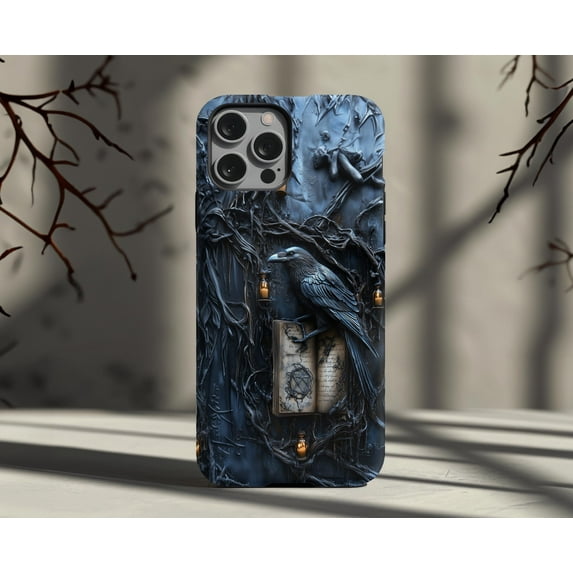 3D Crow Spell Book Gothic Phone Case with iPhone 17 11 12 13 14 15 16 ...