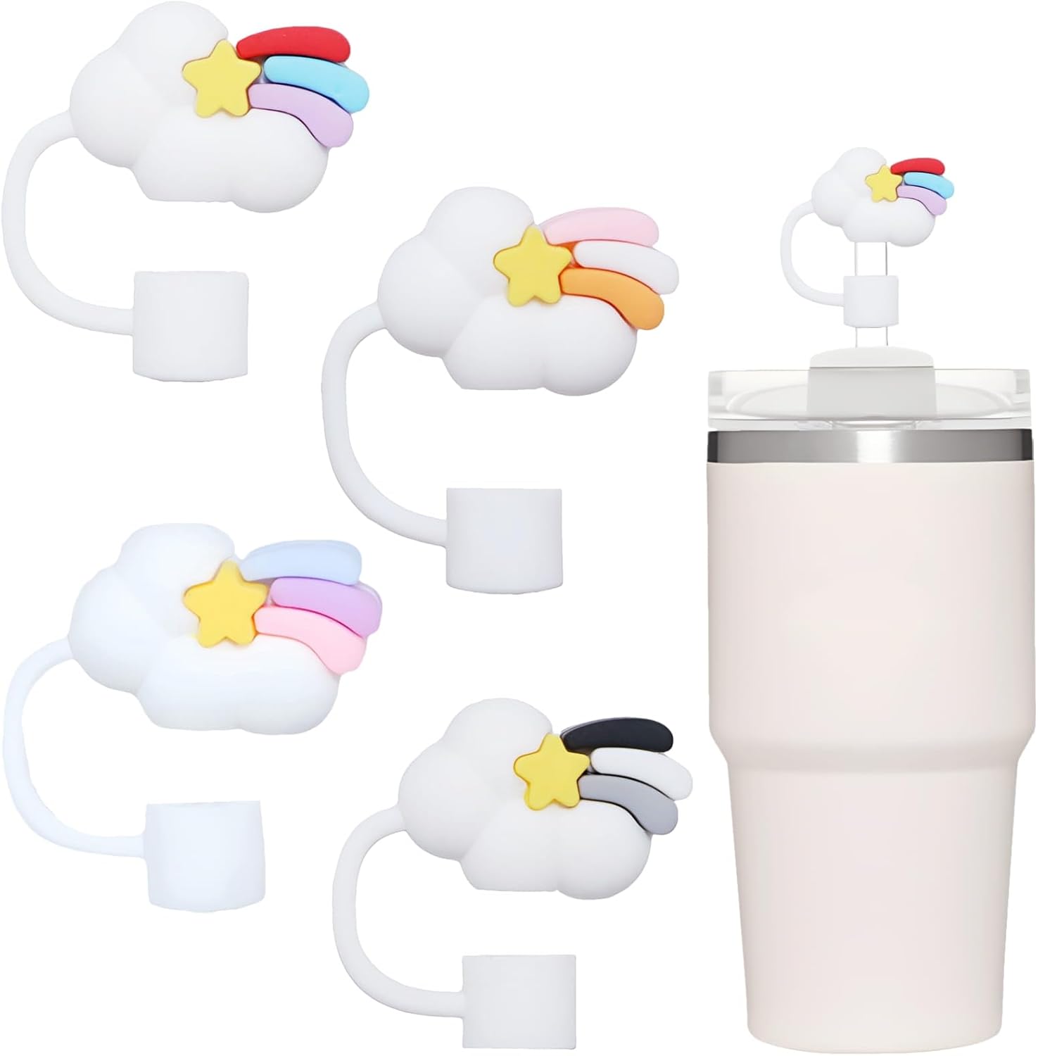 3D Crown Cloud Straw Toppers, Rainbow Cloud Straw Covers, Soft Silicone ...
