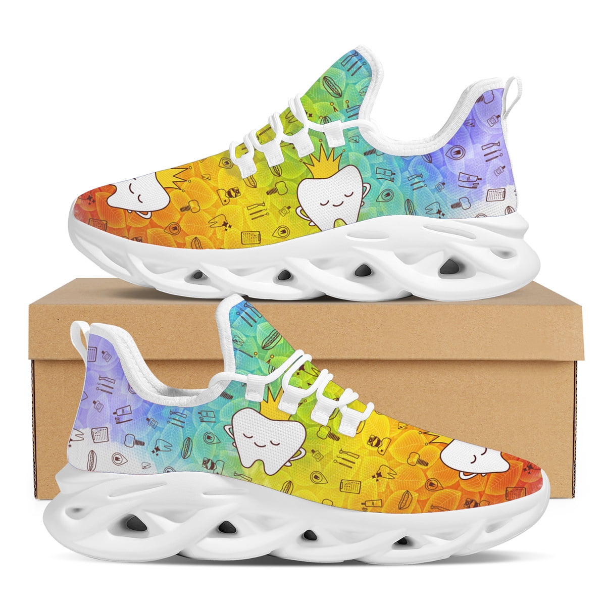 3D Crown Teeth Printing Vulcanized Shoes Dentist Equipment Casual Flat Shoes Lightweight Gym ...