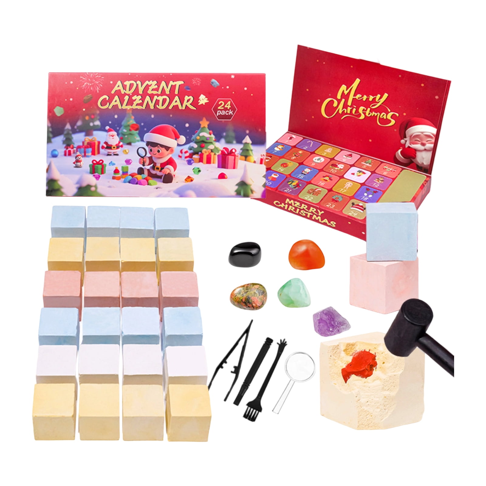 3D Crystal Advent Calendar 24-Piece, Natural Rough Stone Mining Kit ...
