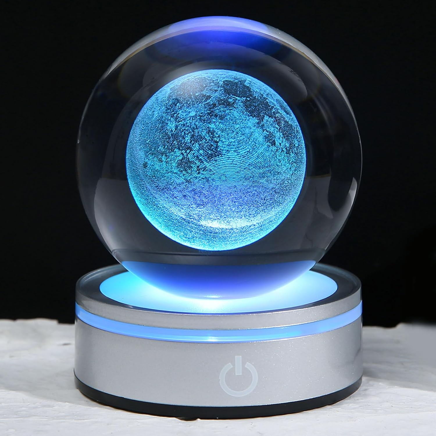 3D Crystal Ball Moon with LED Lamp Base, Space Decor Night Light Snow ...