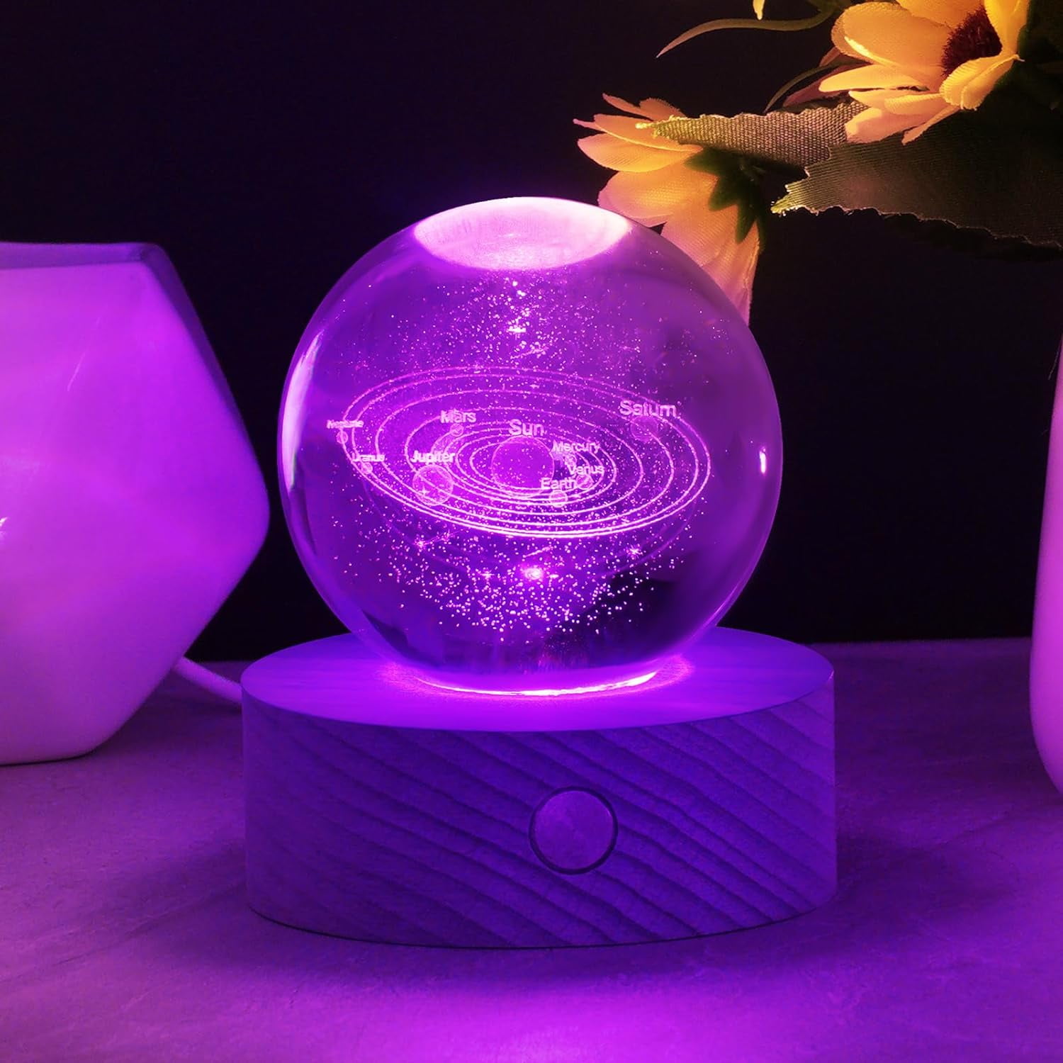 3D Crystal Ball Night Light, LED Ball Lamp with Power Switch, 6cm ...