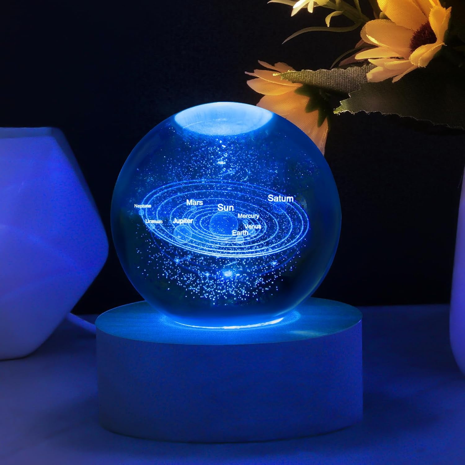 3D Crystal Ball Night Light, LED Ball Lamp with Power Switch, 6cm ...
