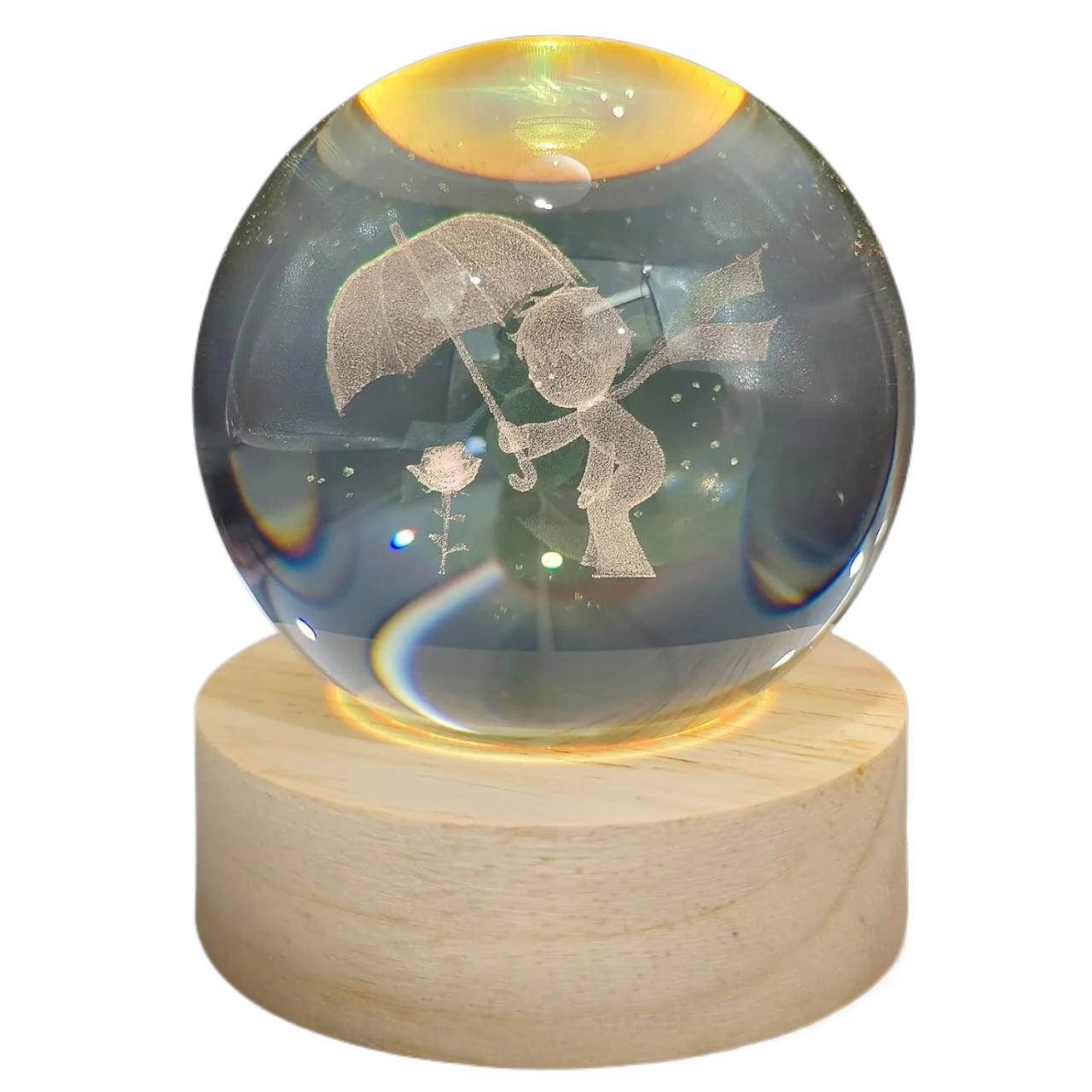 3D Crystal Ball Night Light with LED Light Base,Glass Ball Night Light ...