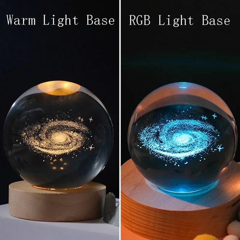 3D Crystal Ball Night Light Lamp Crystal Planet Laser Engraved Solar ...