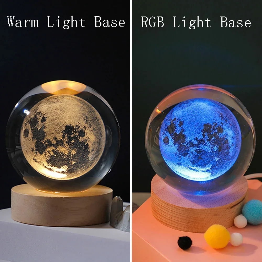 3D Crystal Ball Night Light Lamp Crystal Planet Laser Engraved Solar ...