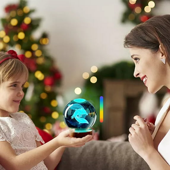 3D Crystal Ball Night Light, USB Phantom Breathing Light Lamp, Wooden ...
