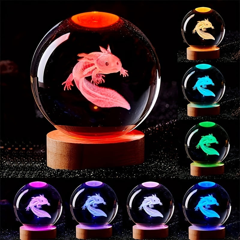 3D Crystal Ball Night Light with Color LED Light Base, Night Light with ...